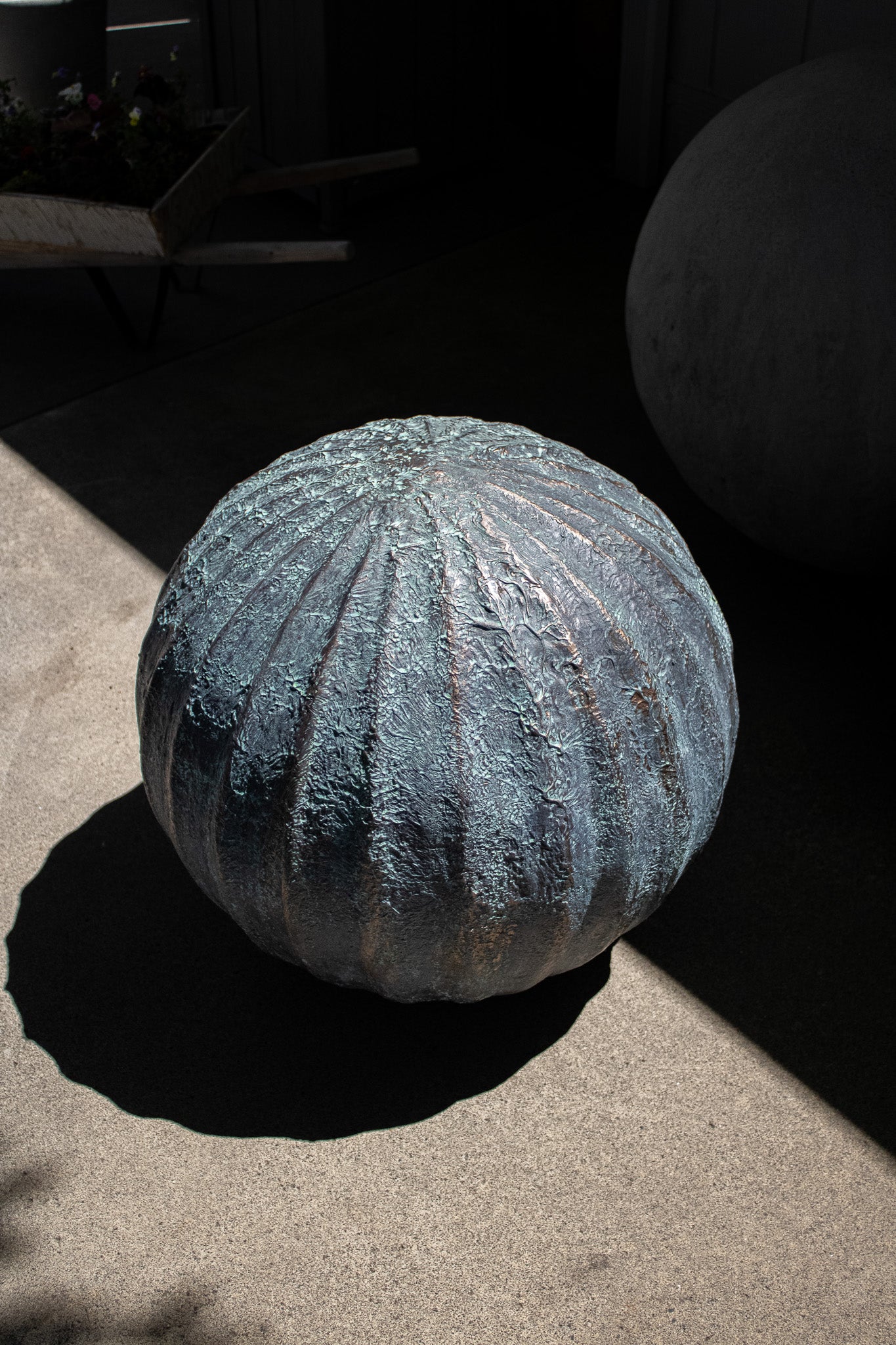 Large Ribbed Concrete Orb Sculpture, Green Oxidized Bronze – Casa ...